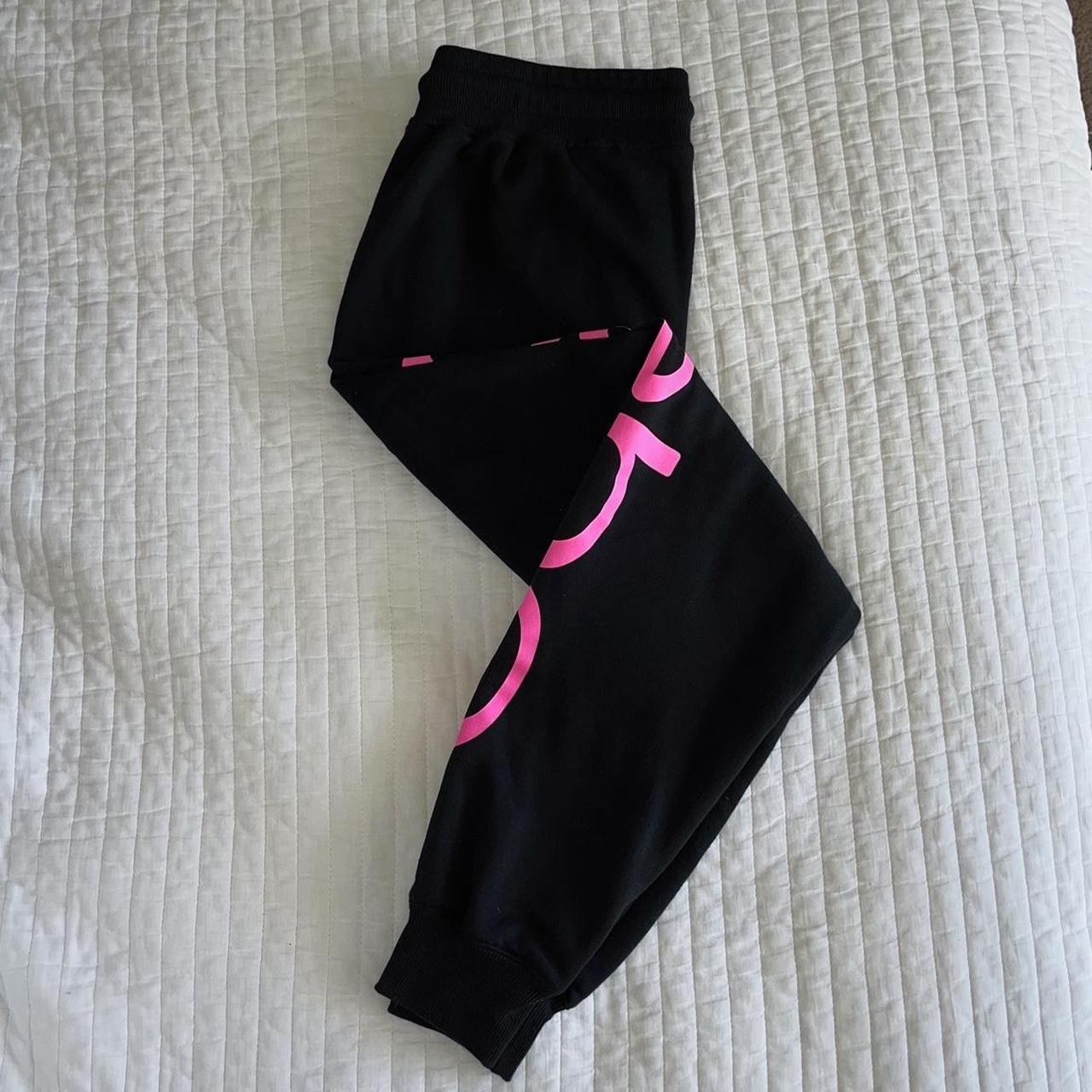 bebe baggy black sweatpants / joggers with pink... - Depop