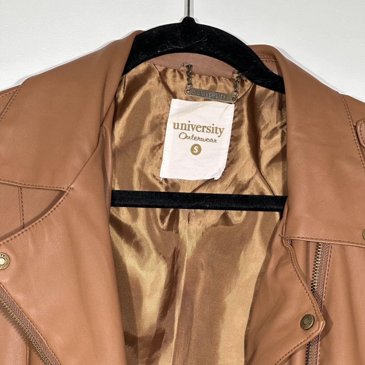 Warm brown leather like material jacket. From... - Depop