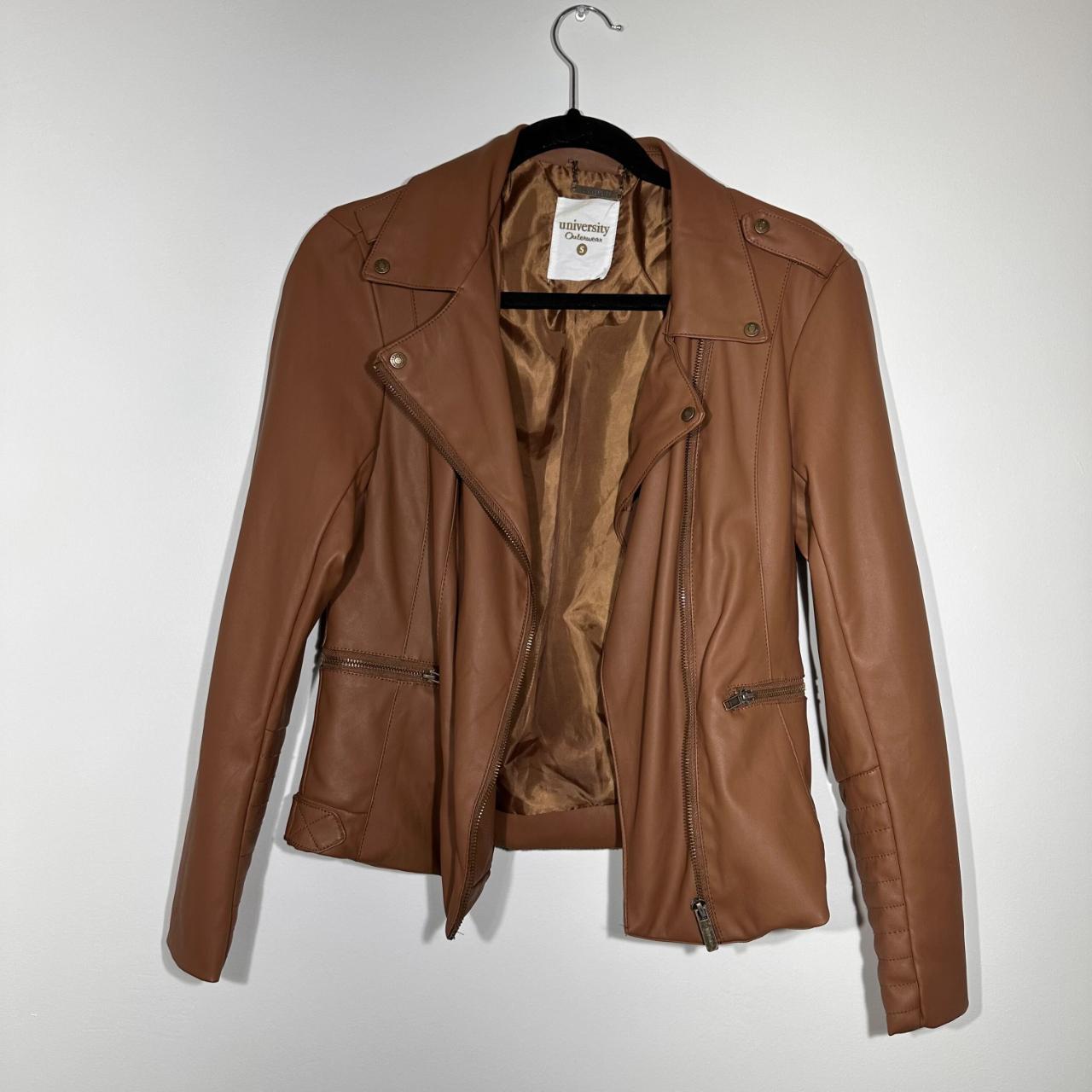Warm brown leather like material jacket. From... - Depop