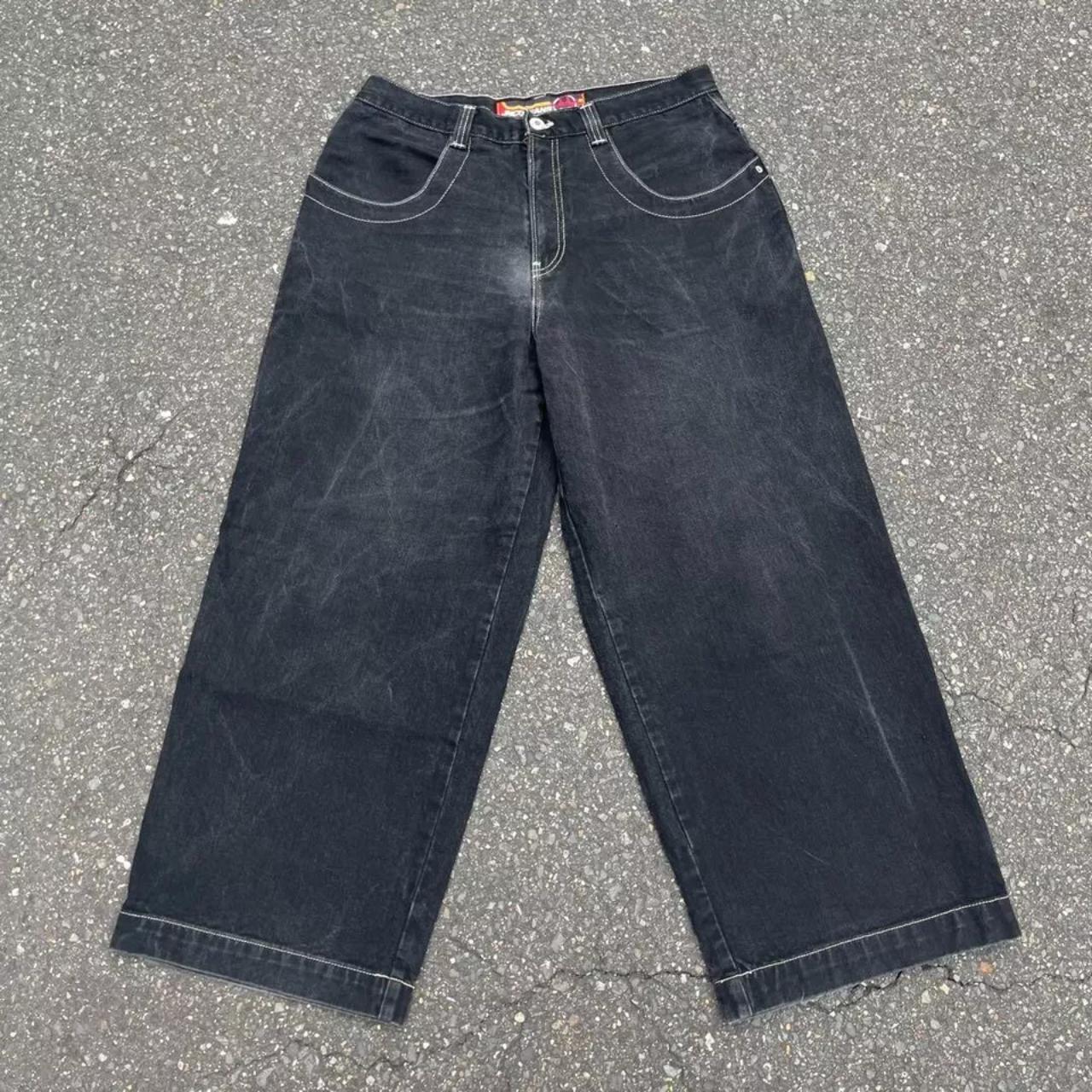 JNCO Jeans Tiger Design Baggy Wide Black Denim Y2K... - Depop