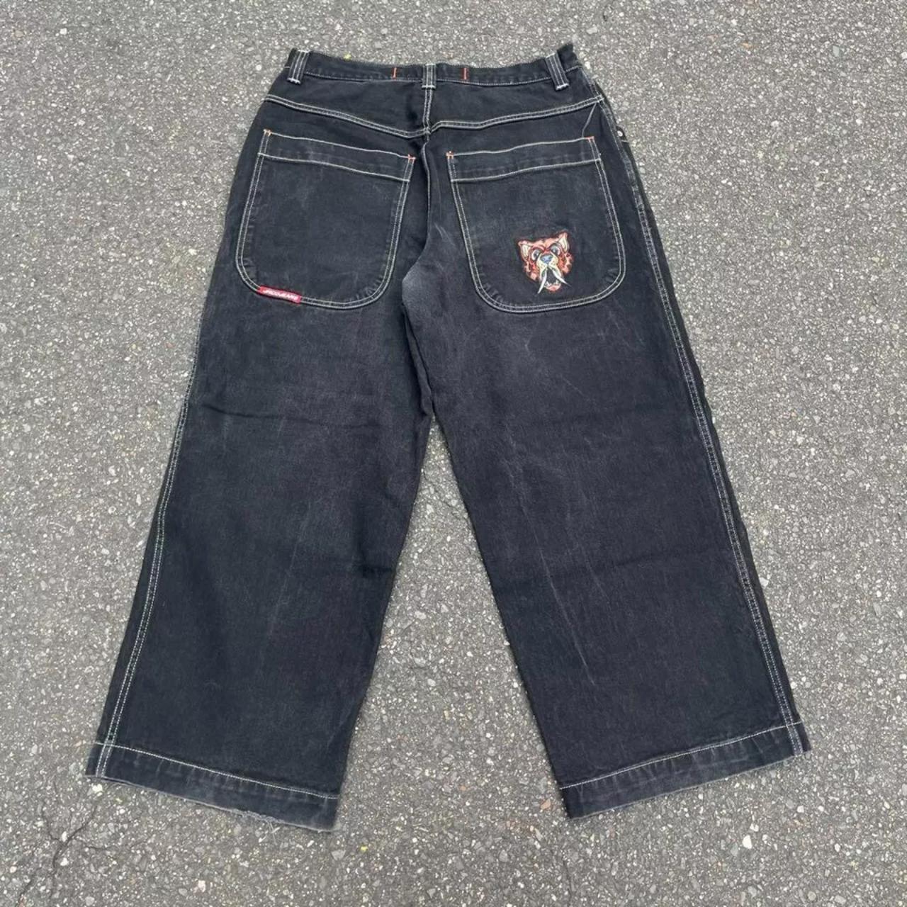 JNCO Jeans Tiger Design Baggy Wide Black Denim Y2K... - Depop