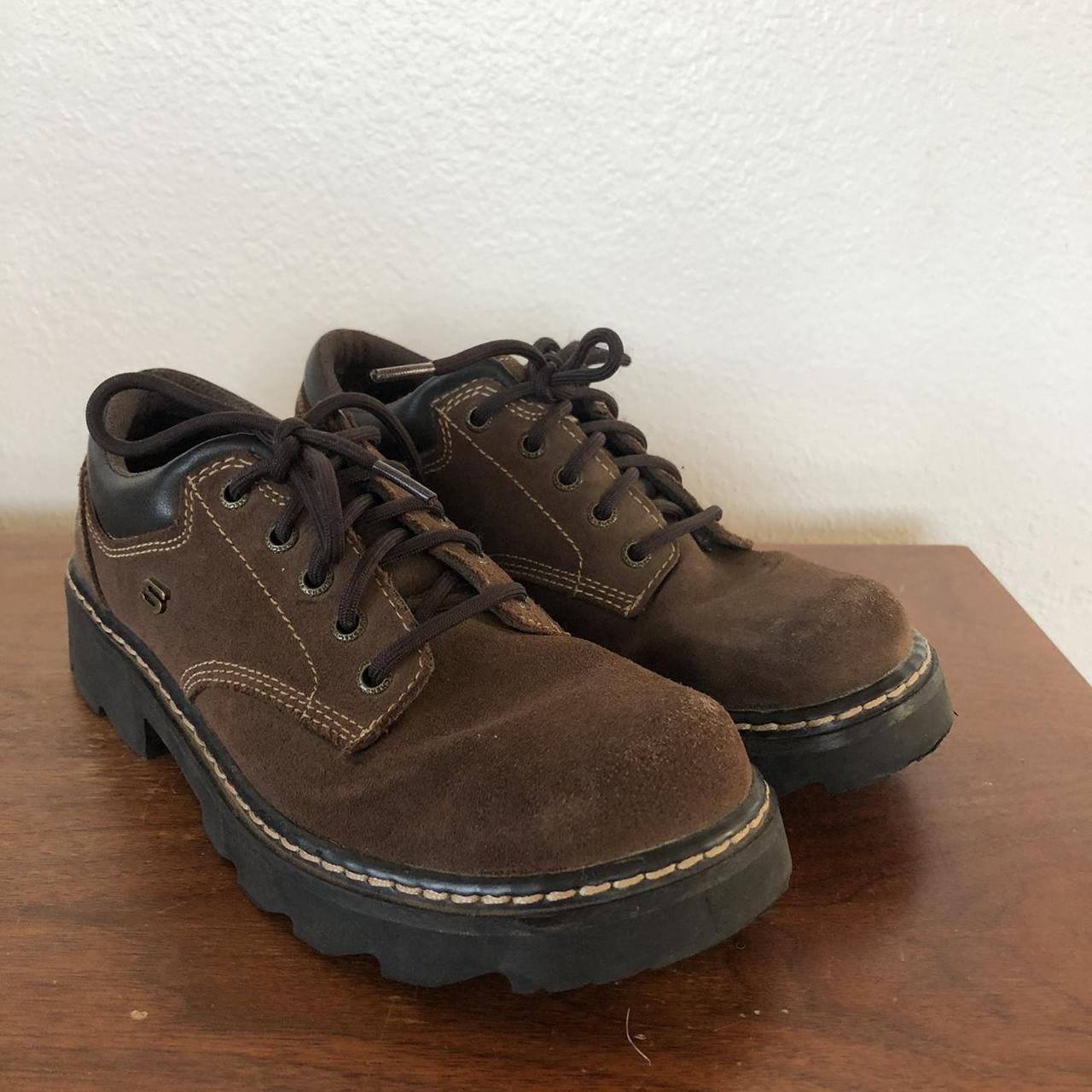 vintage y2k platform chunky skechers in a chocolate... - Depop