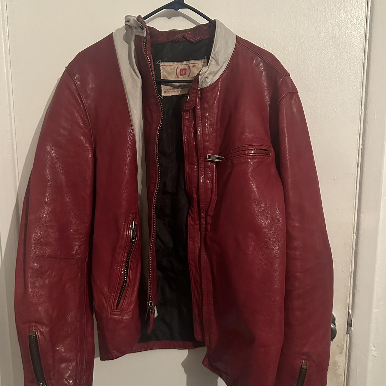 red levi leather jacket size large - Depop