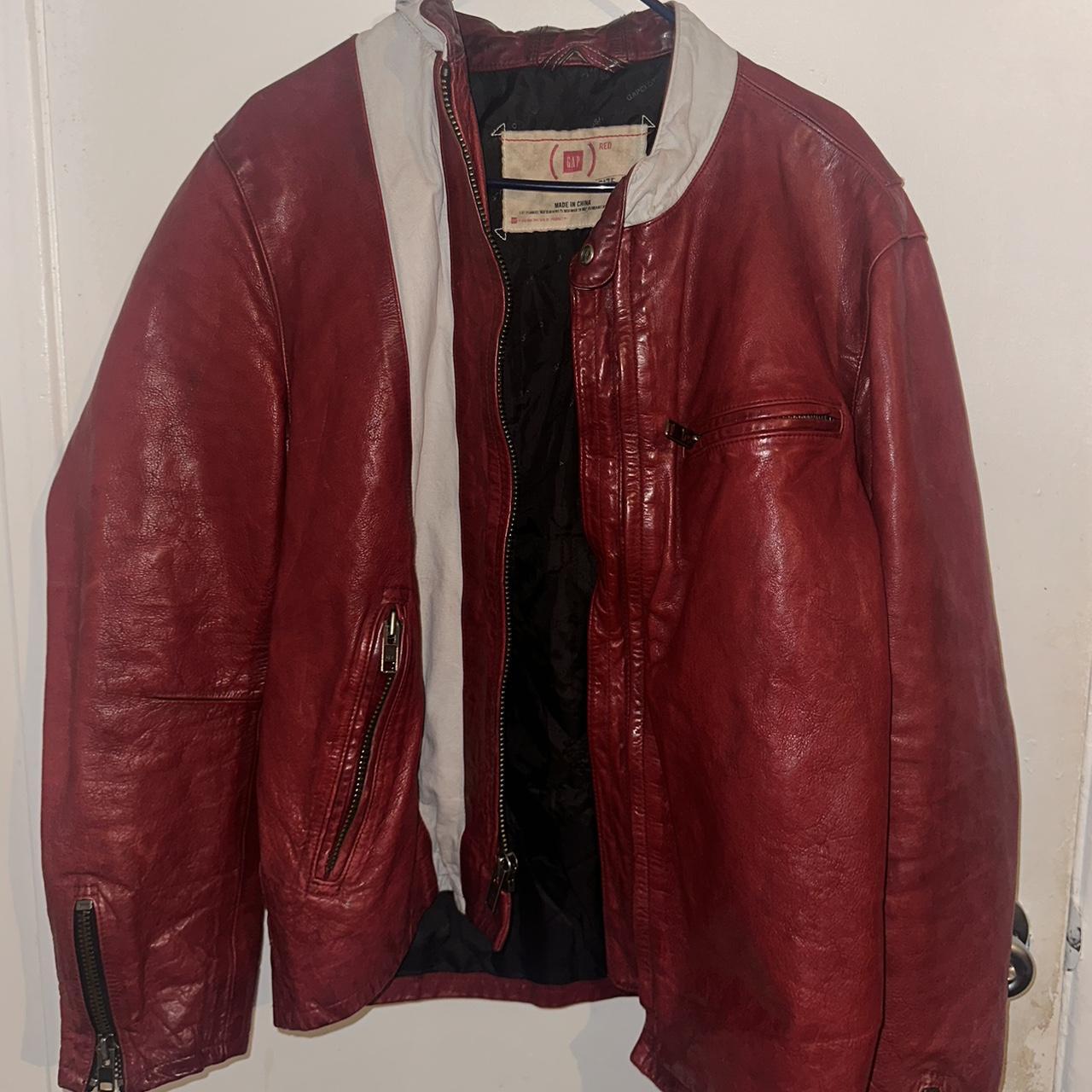 red levi leather jacket size large - Depop