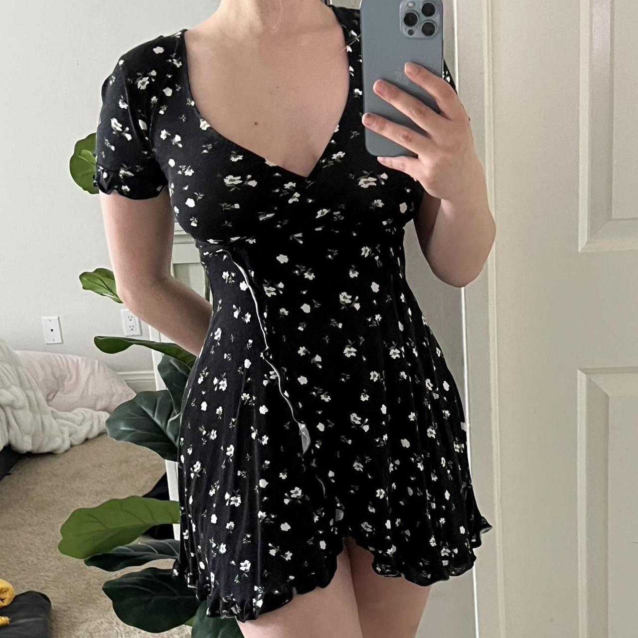 Black Floral Mini Dress - Depop
