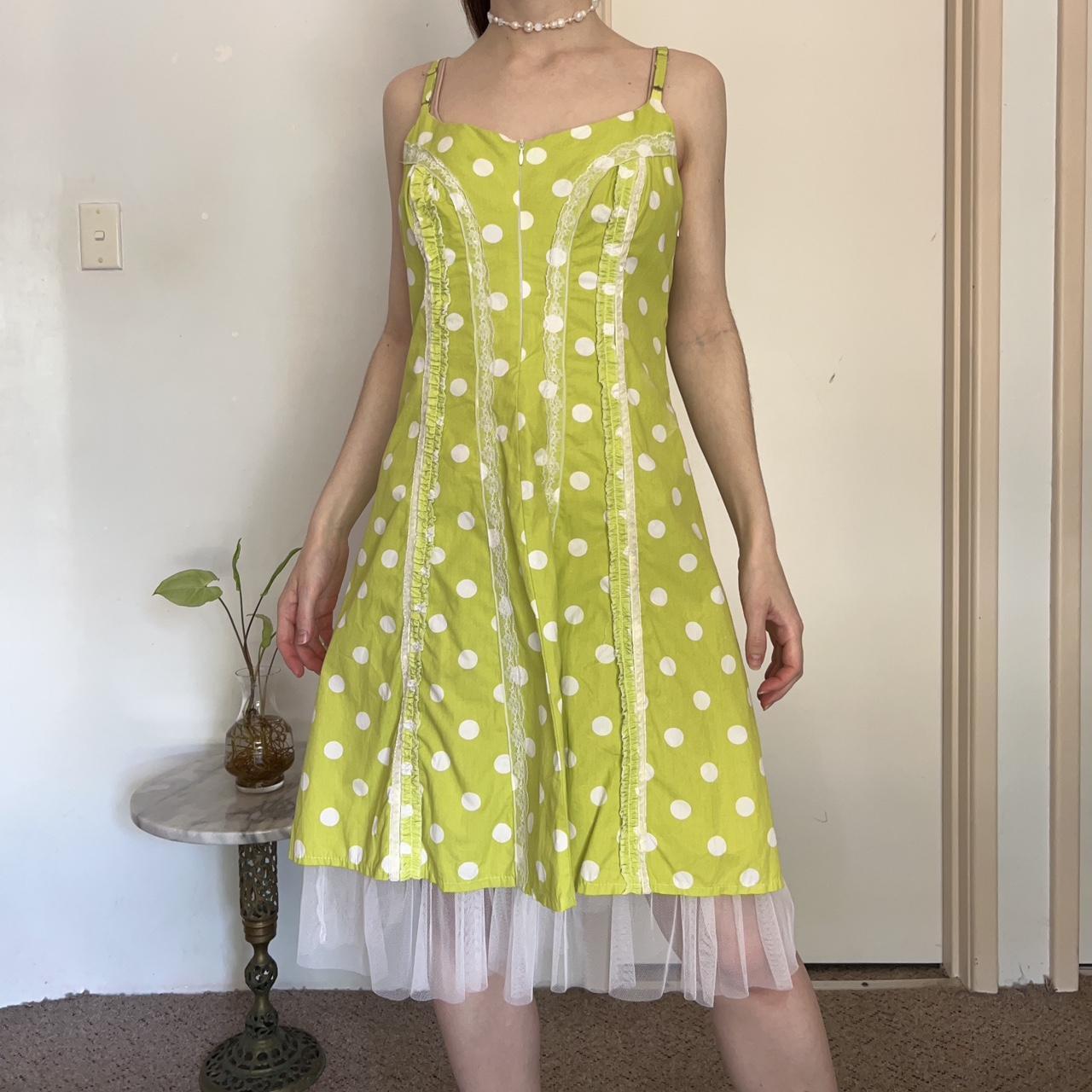 Fun chartreuse and white polka dot dress by the... - Depop