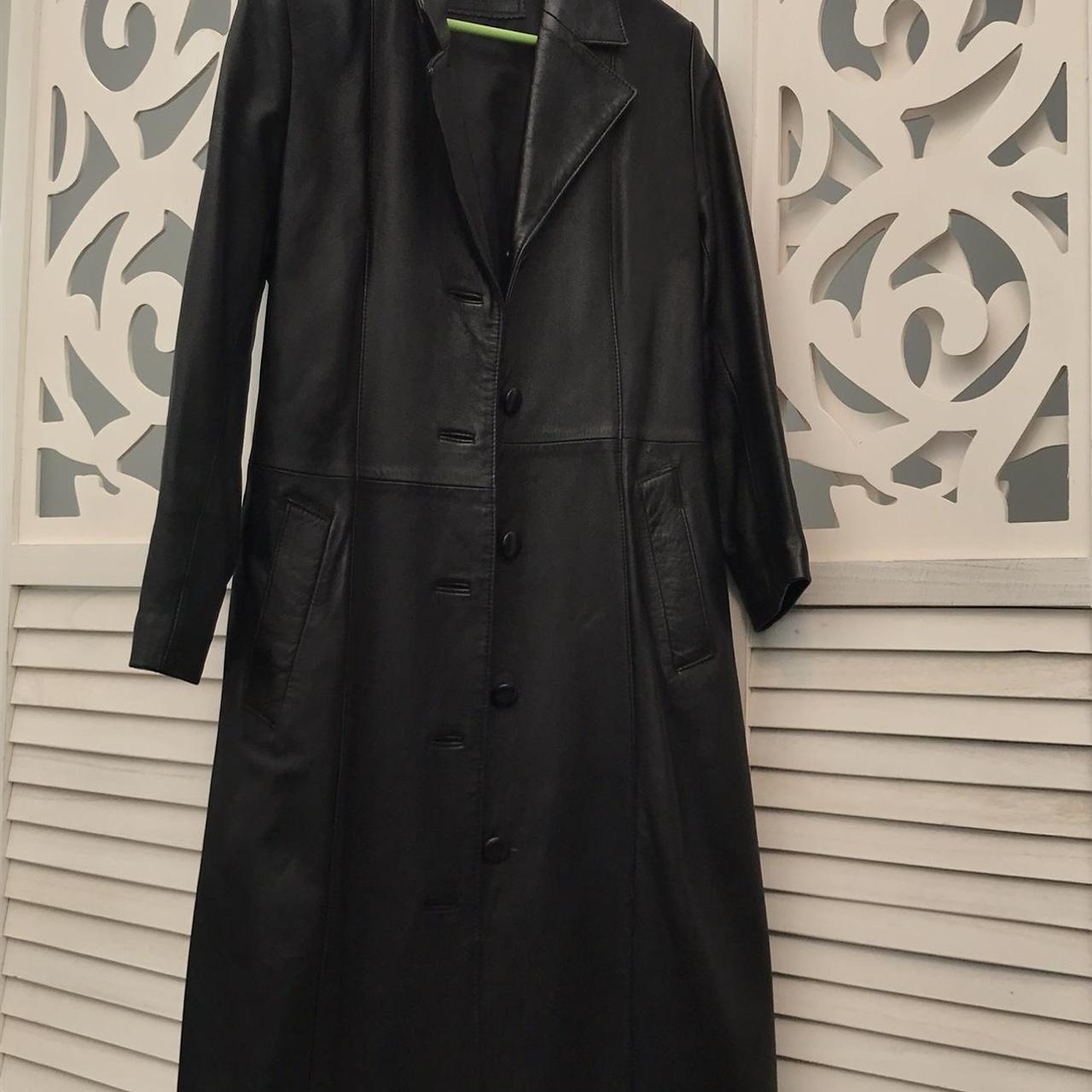 Long vintage real leather matrix- style jacket... - Depop