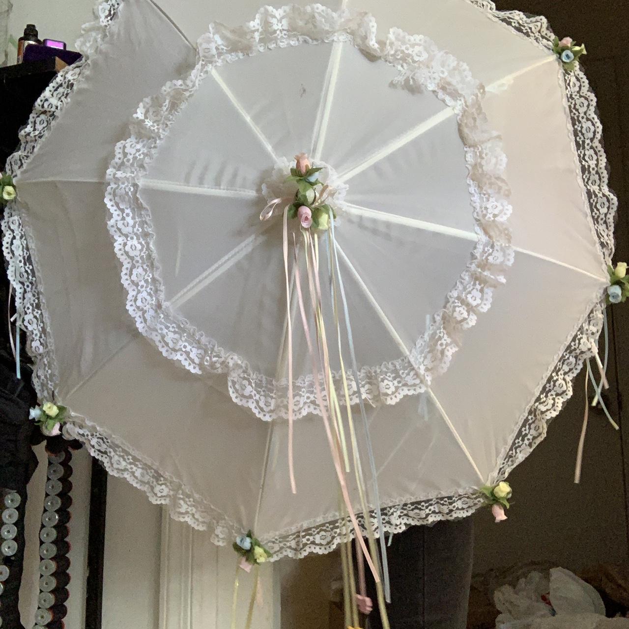 Beautiful umbrella detailed with lace and strings... - Depop