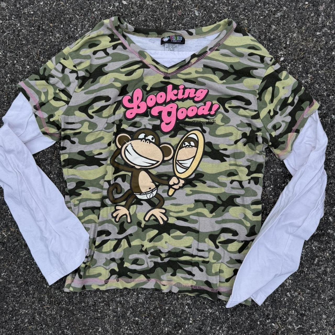 y2k vintage camo bobby jack long sleeve top size xxl... | Depop