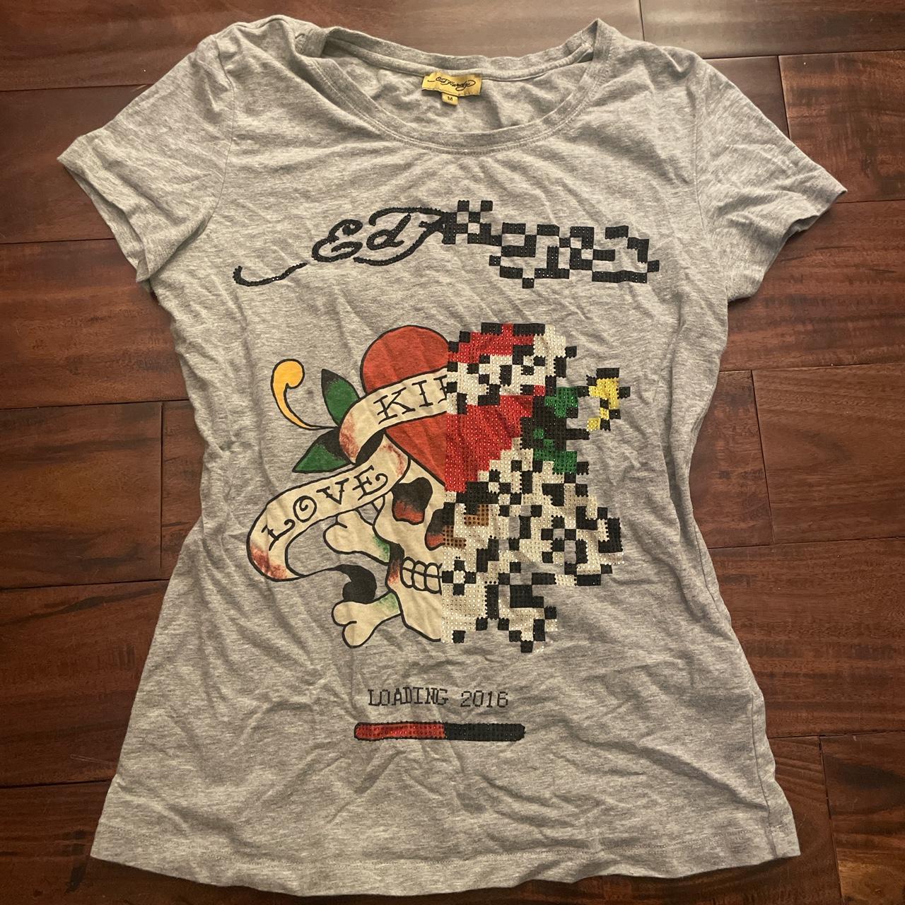 Ed Hardy Women's Grey T-shirt | Depop