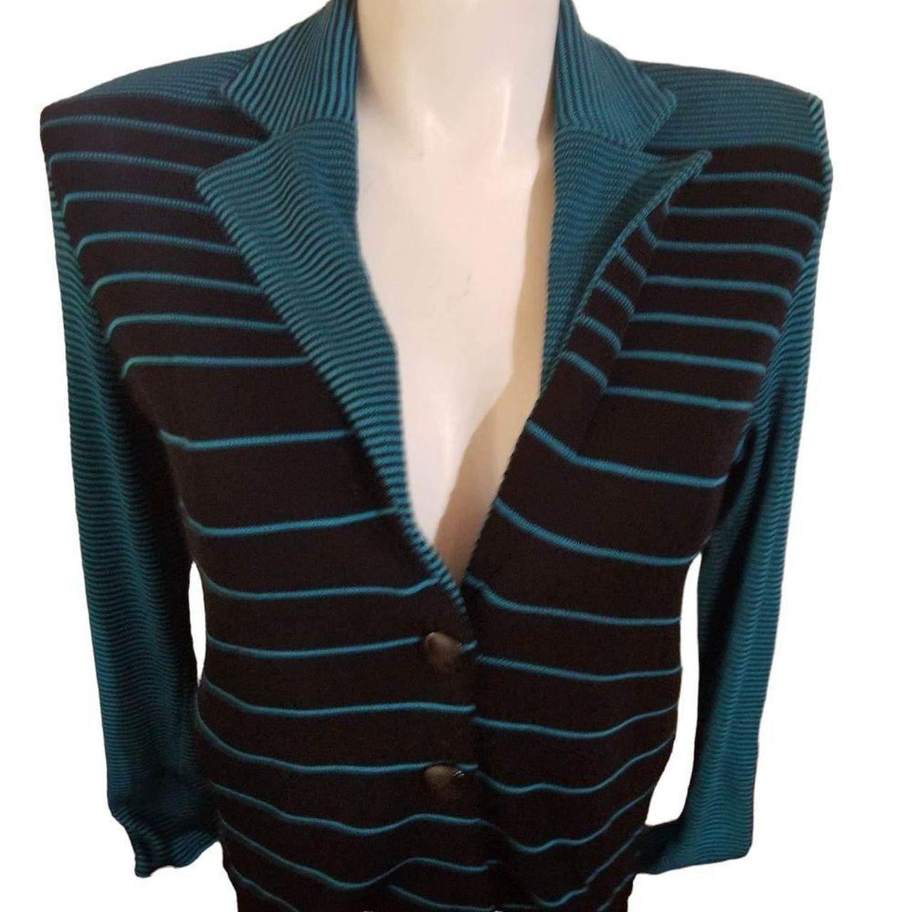 Misook stripe knit blazer. Teal green and black two... - Depop