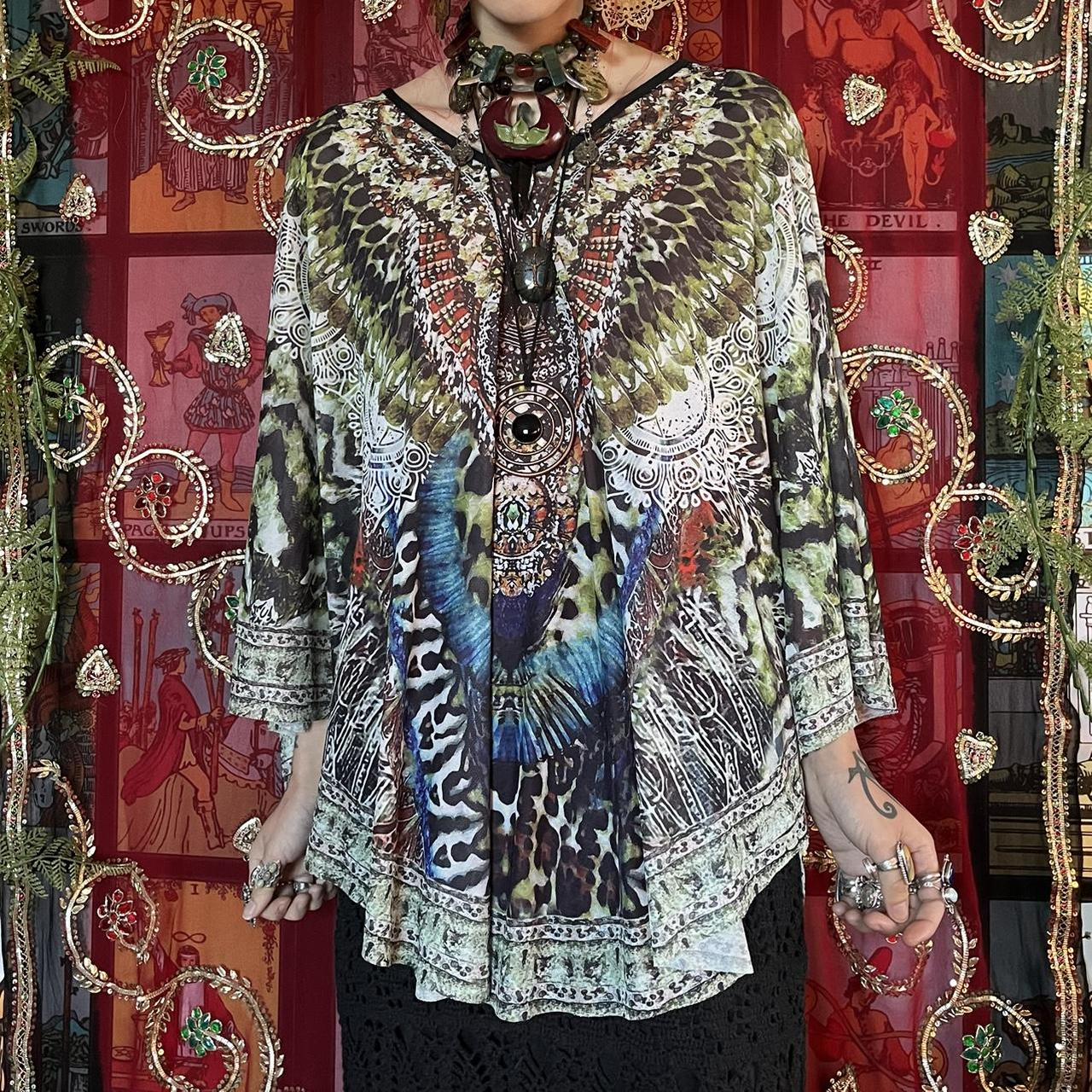 👁️🪐 Funky Psychedelic Colorful Mesh Poncho Top 🪐👁️ 🐉... - Depop