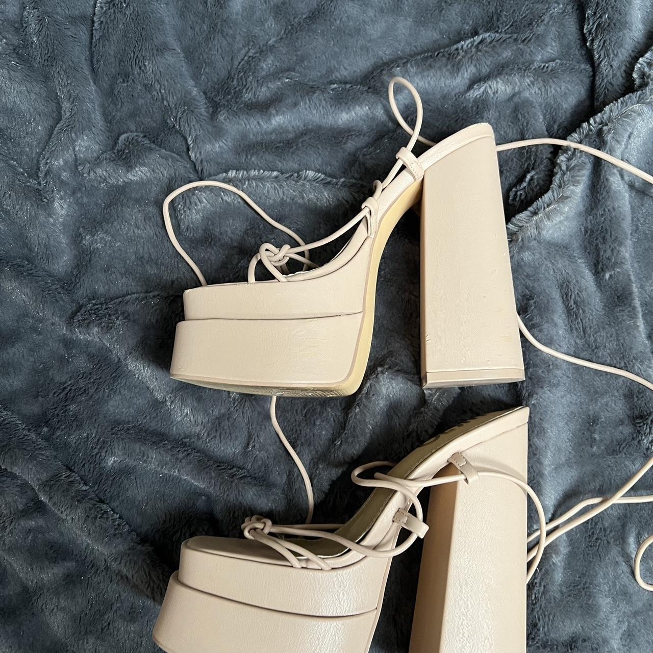 ego shoes beige platform lace up heels UK size 4 =... - Depop