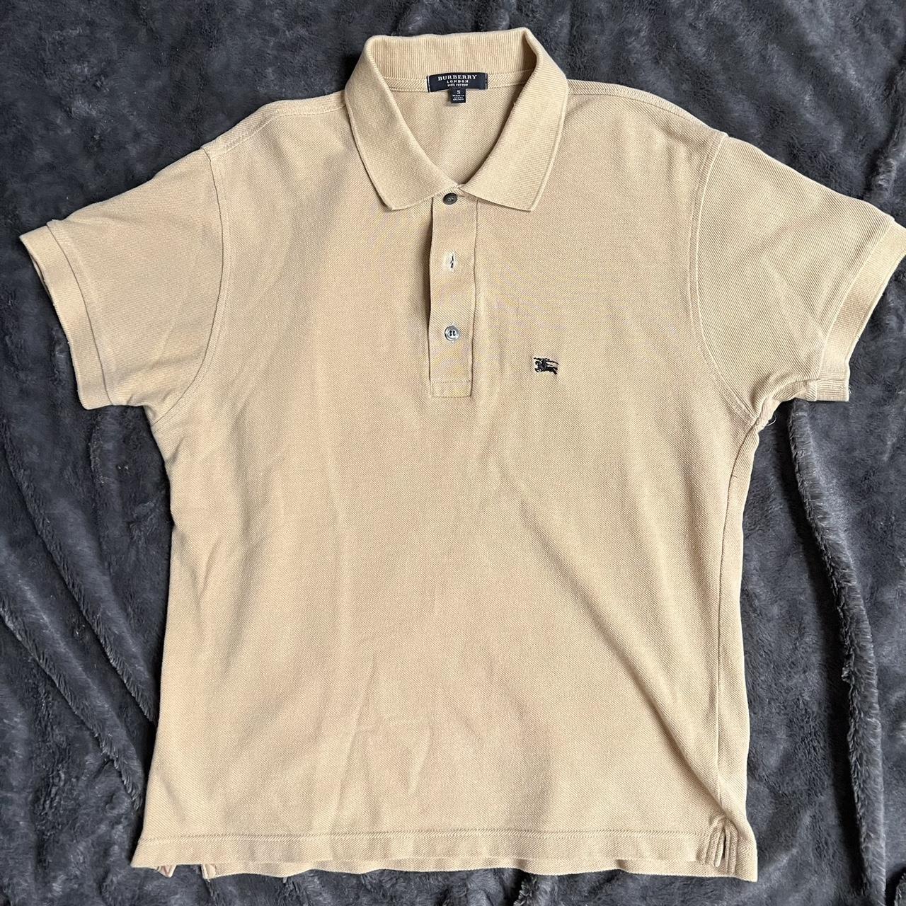 tan/beige men’s burberry polo shirt size small no... - Depop