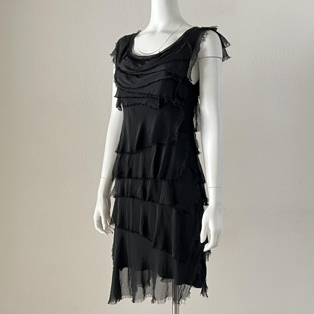 Black Silk Layered Ruffled Mini Dress Made in... | Depop