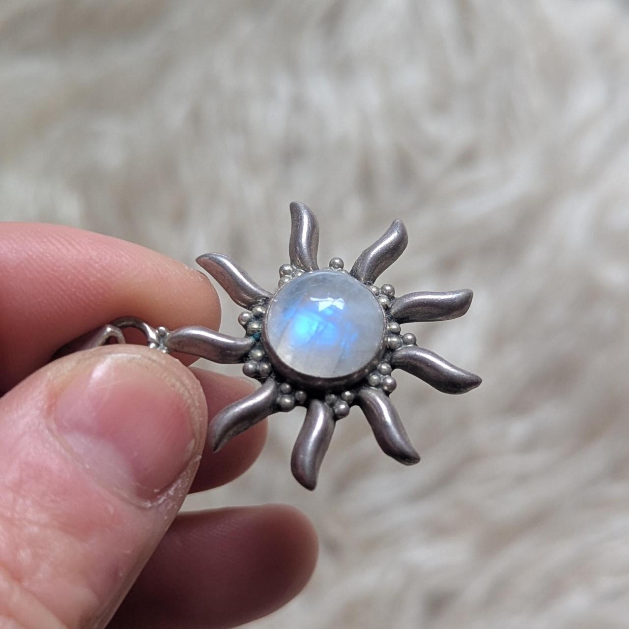 Stirling silver moonstone moon necklace pendant.... | Depop