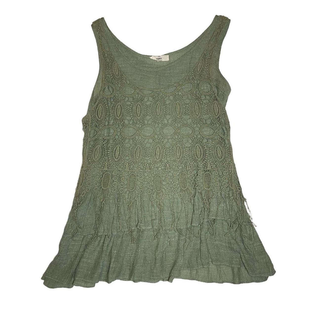 Green bohemian ruffle lace tank top Multiple... | Depop