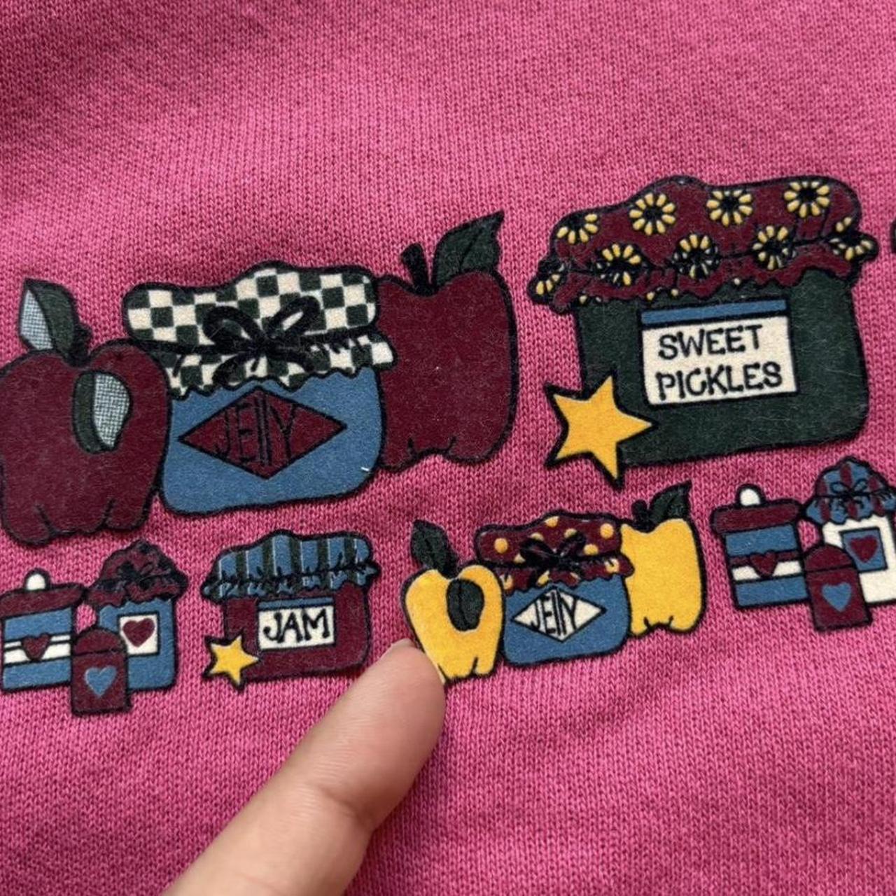vintage 90s pink crewneck with pickles, jars, and... | Depop