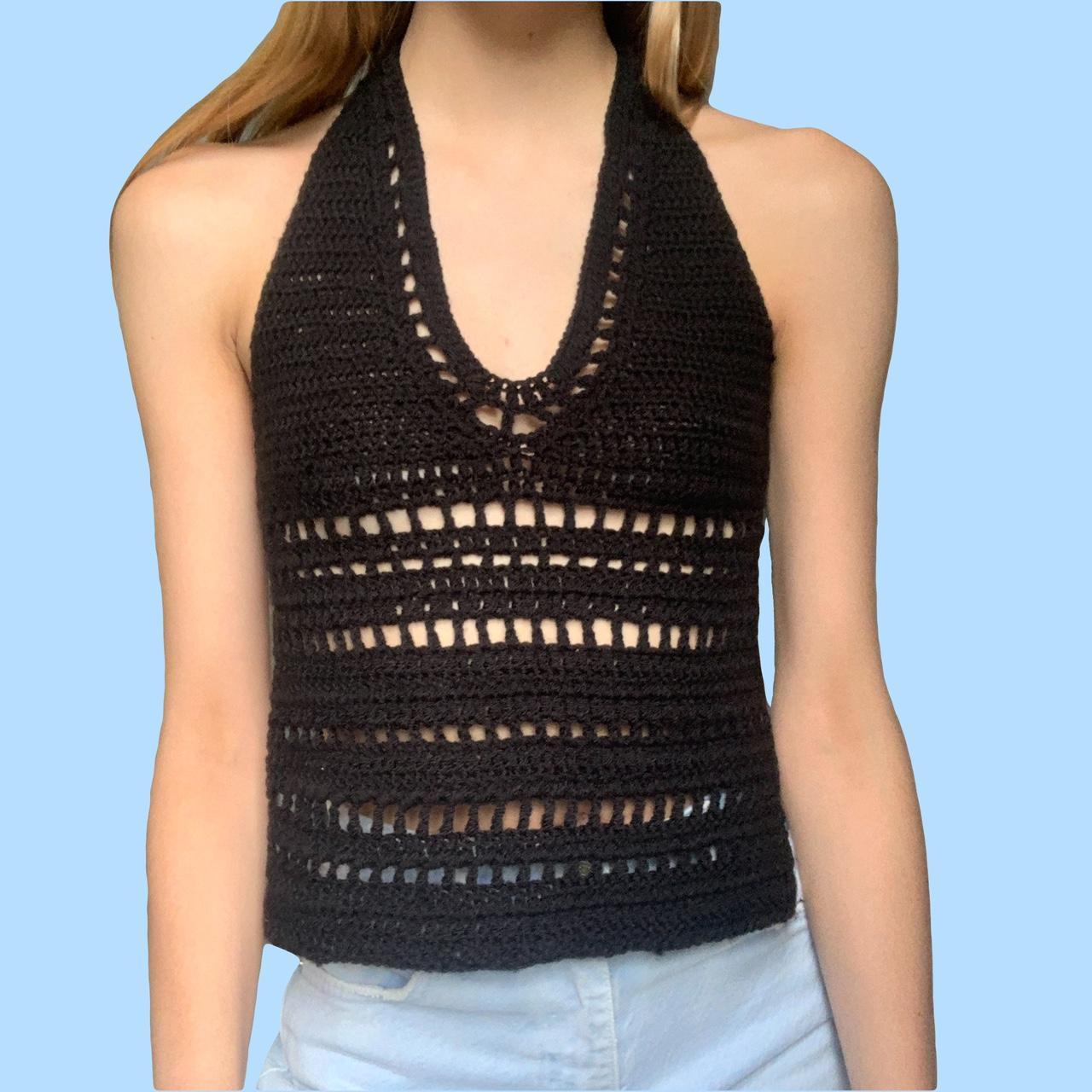 Black Crochet Backless Top 🦇 - Handmade by me 🖤 -... - Depop