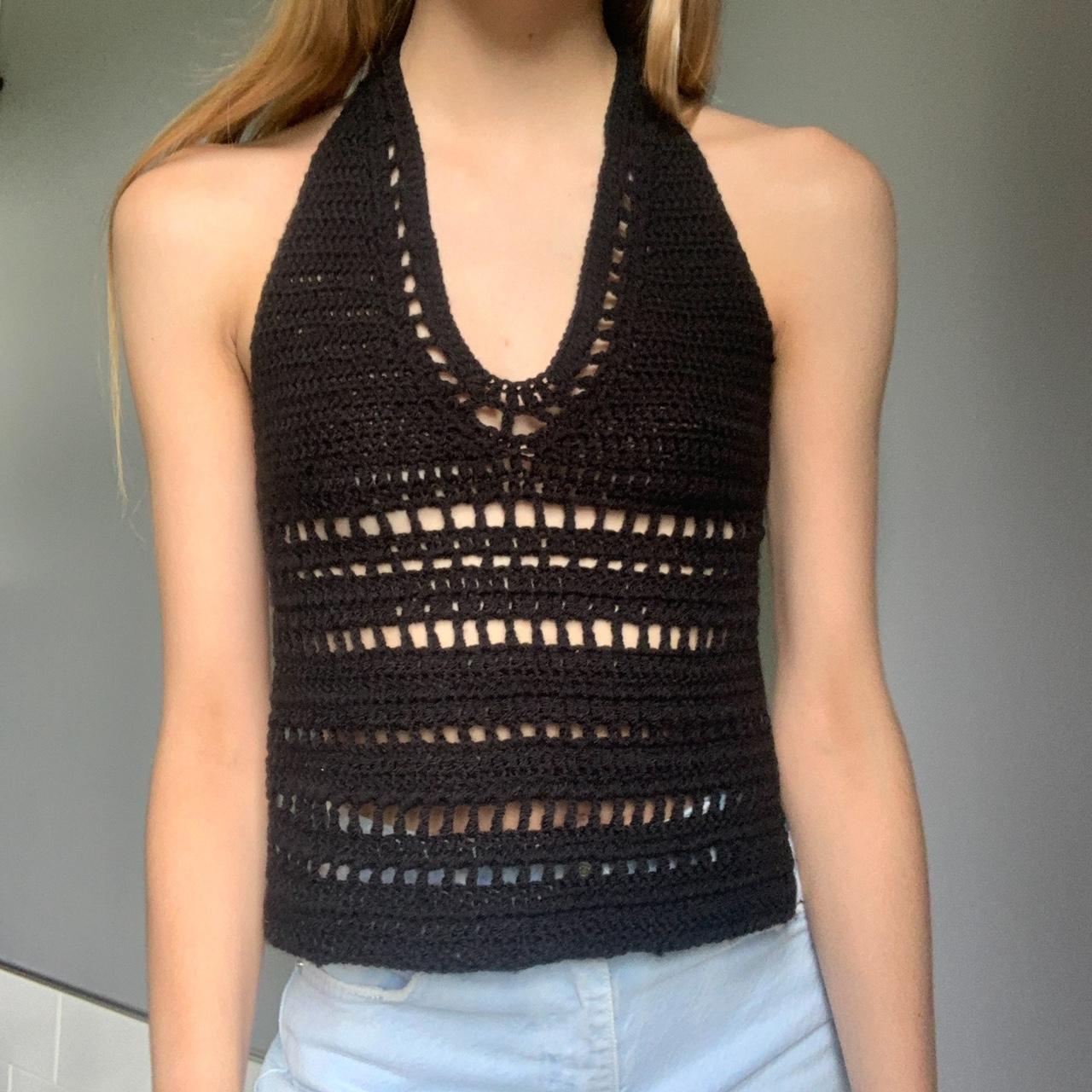Black Crochet Backless Top 🦇 - Handmade by me 🖤 -... - Depop