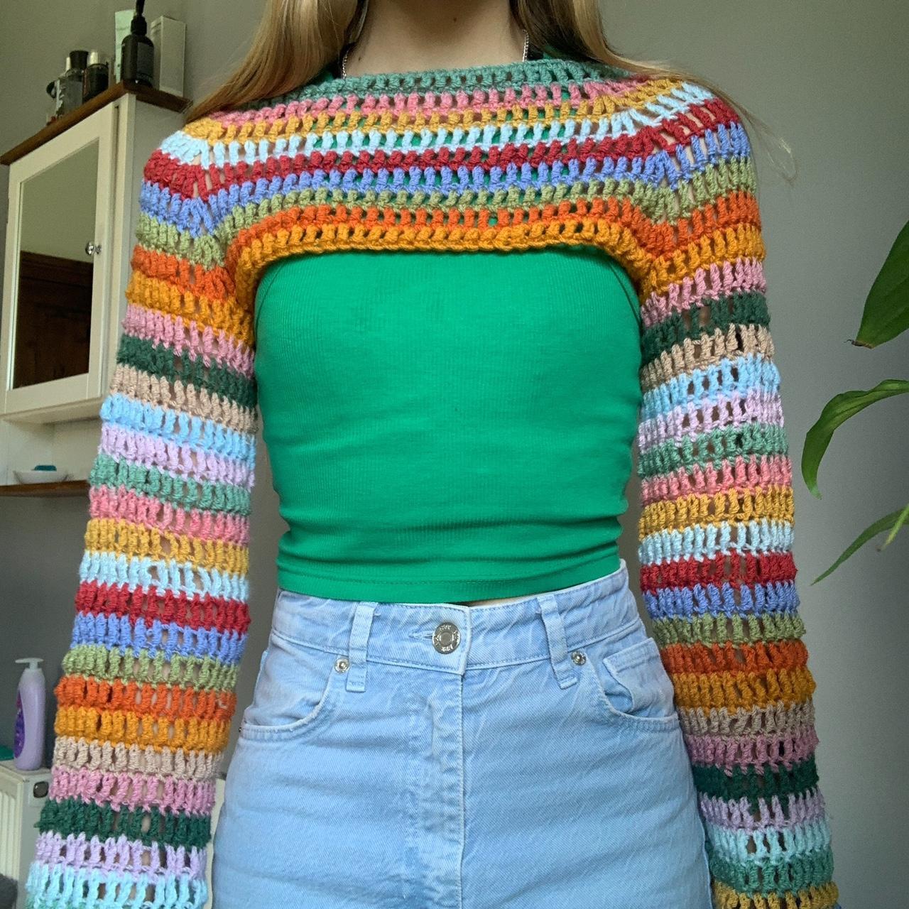 Multicoloured Crochet Shrug 💗 - Handmade by me 🌈 -... - Depop