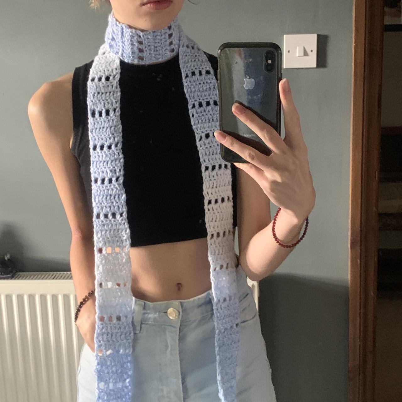 Blue Ombré Crochet Skinny Scarf 🫐 -Handmade by me... - Depop