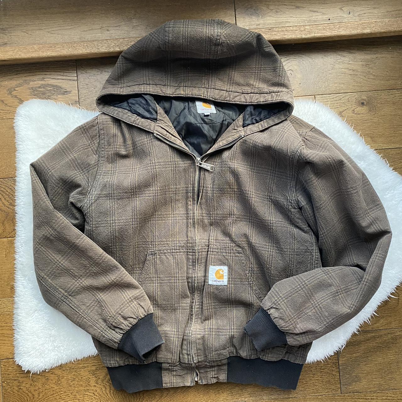 Carhartt hooded work jacket in Brown/black... - Depop