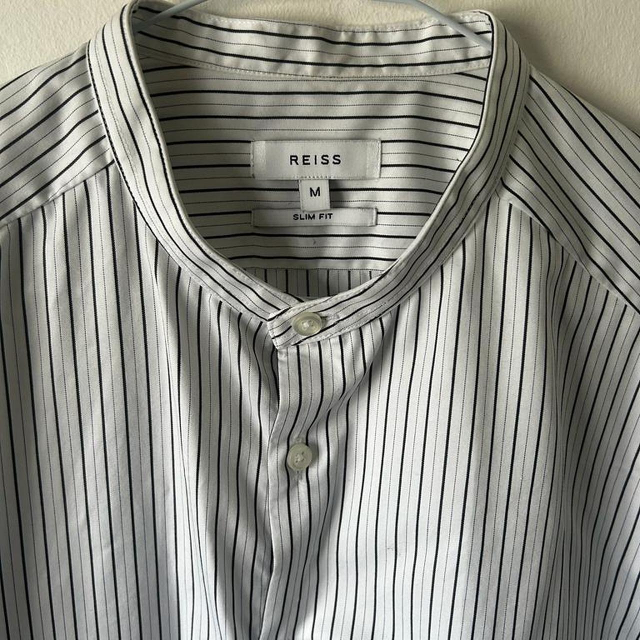 Reiss slim fit striped shirt with grandad collar,... - Depop