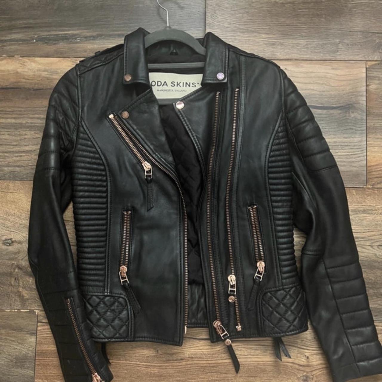 XXS boda skins jacket with rose gold hardware in... - Depop