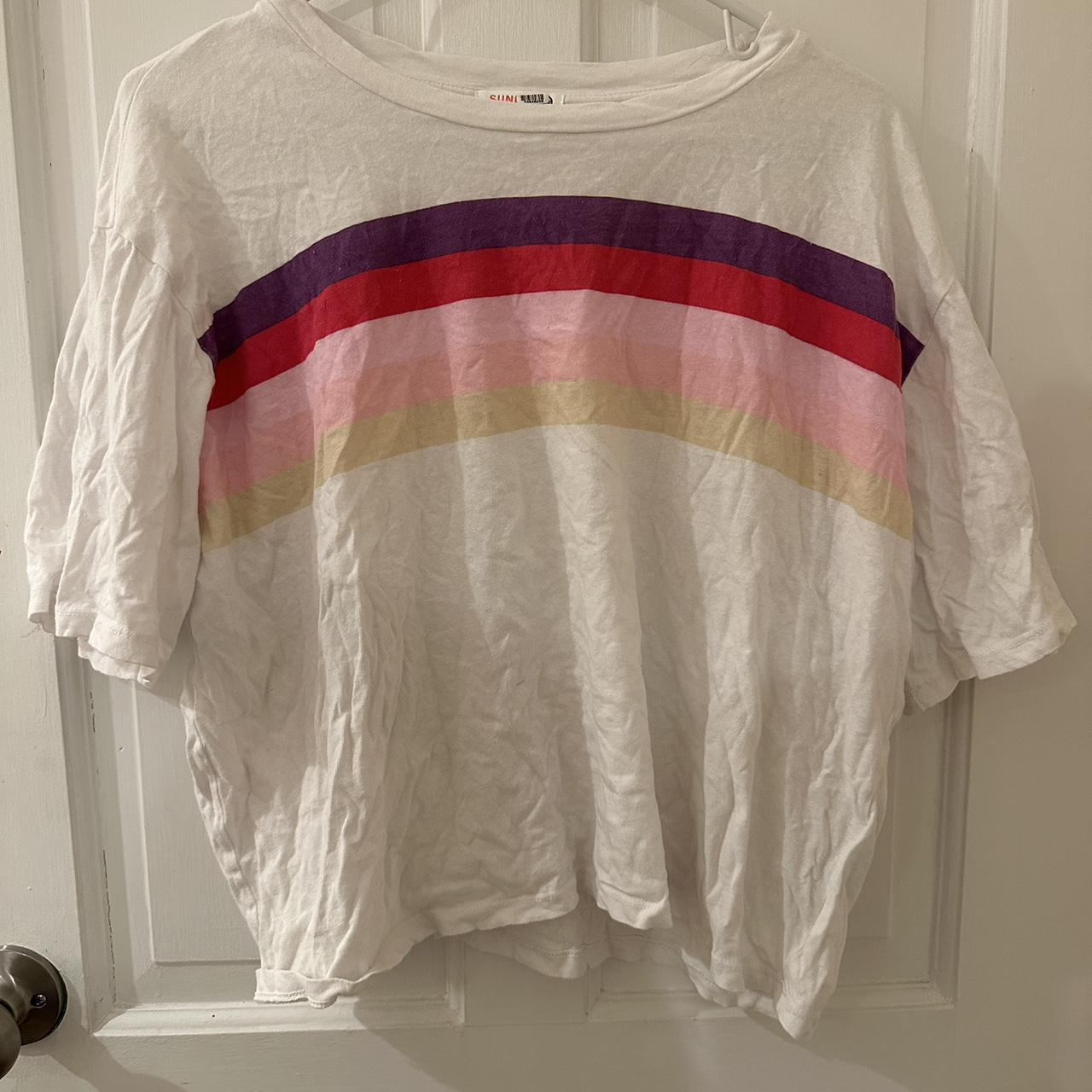 sundry stripped white tee. boxy fit. in excellent... - Depop