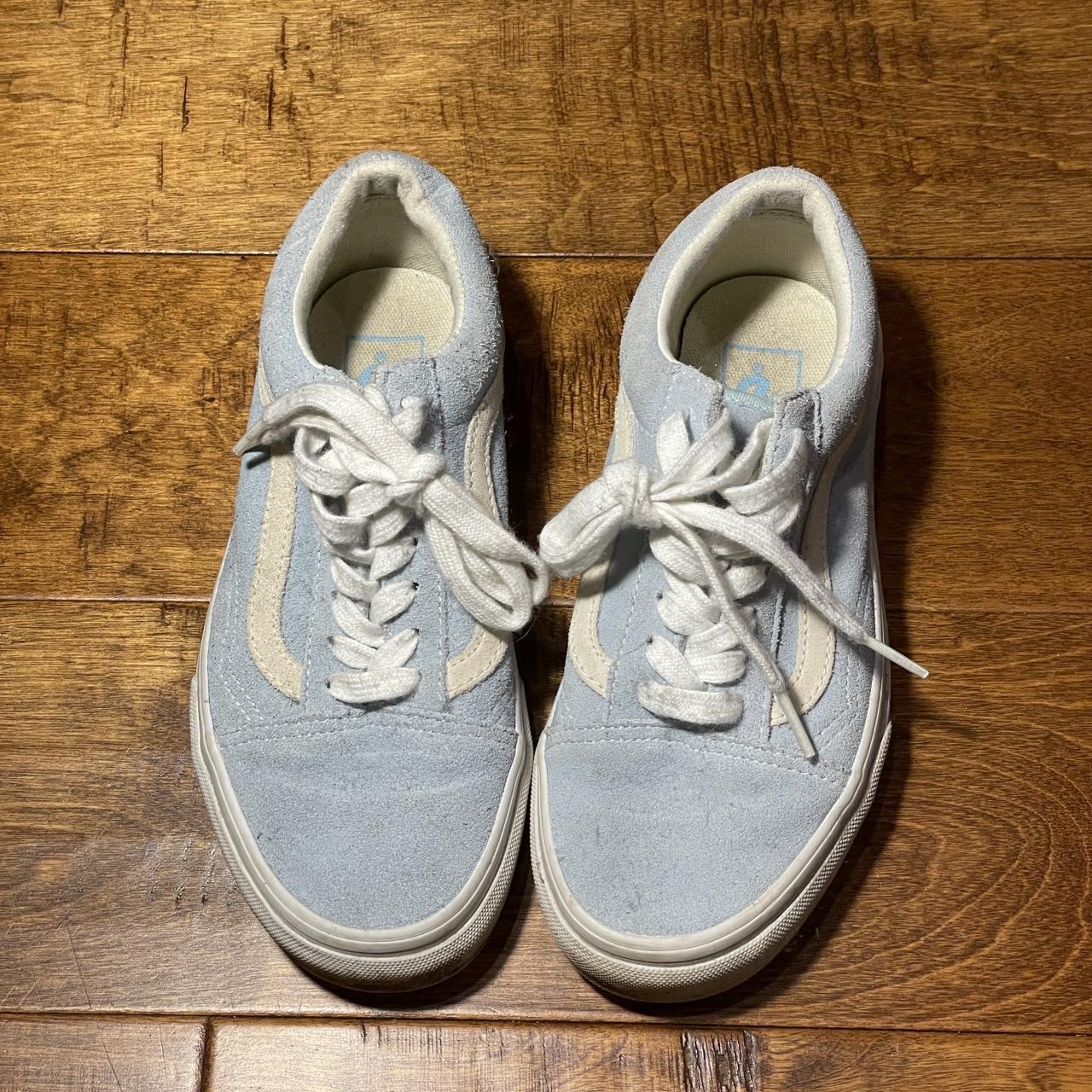 Baby blue suede Vans low top sneakers. Hardly worn.... - Depop
