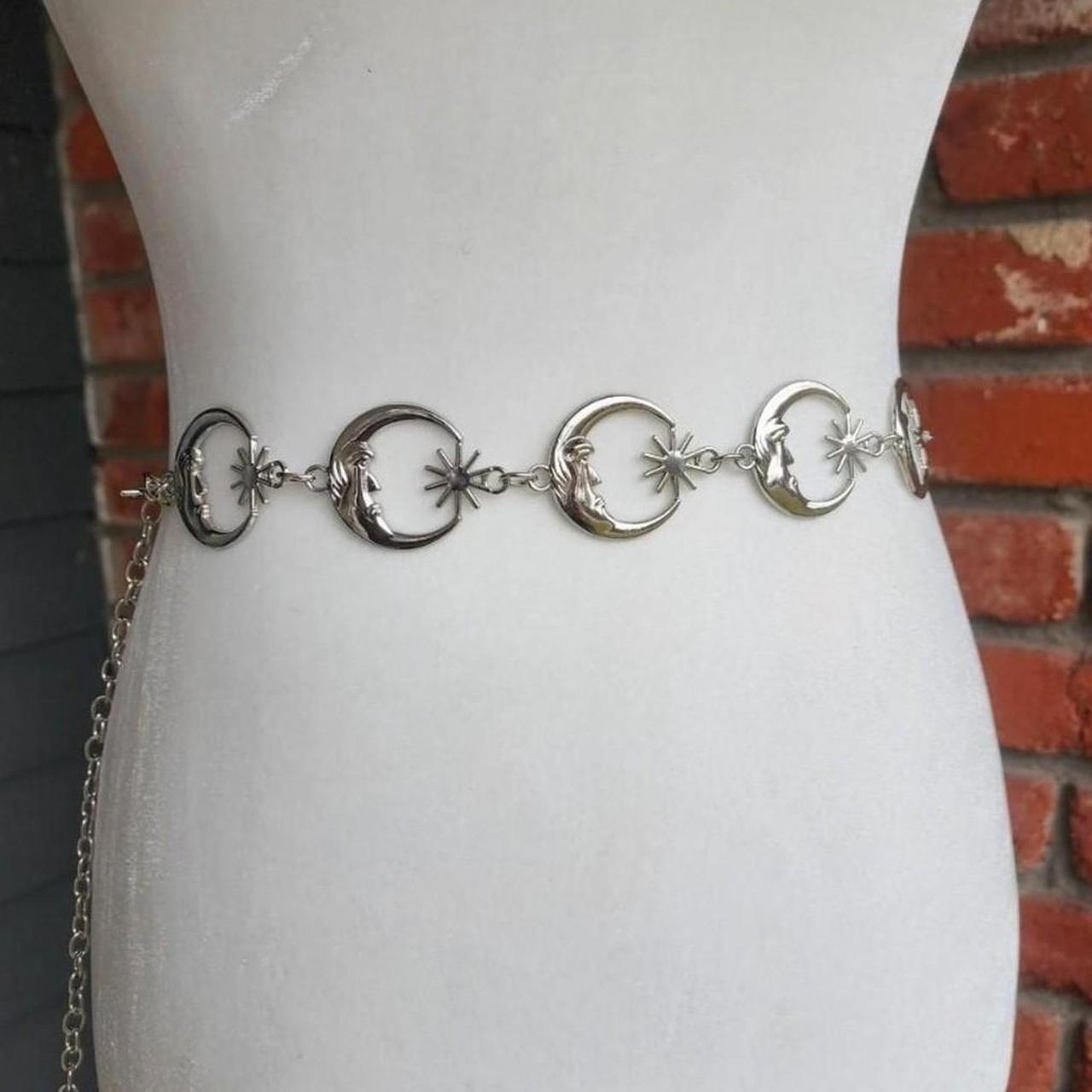 *REPOP* Silver Y2K Moon / Celestial Chain Belt *... | Depop