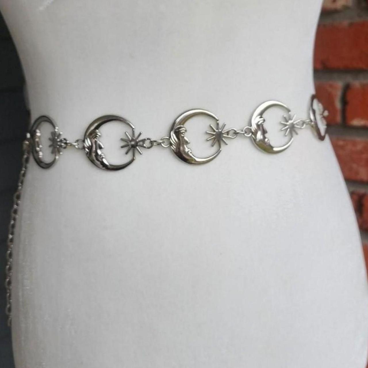 *REPOP* Silver Y2K Moon / Celestial Chain Belt *... | Depop