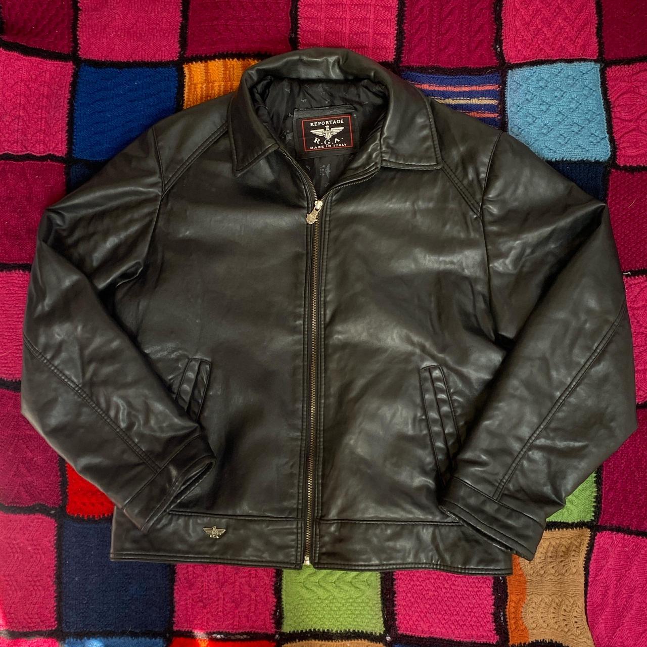 Leather Bomber Jacket Reportage R.G.A. leather... - Depop Leather Bomber Jacket Reportage R.G.A. leather... - Depop