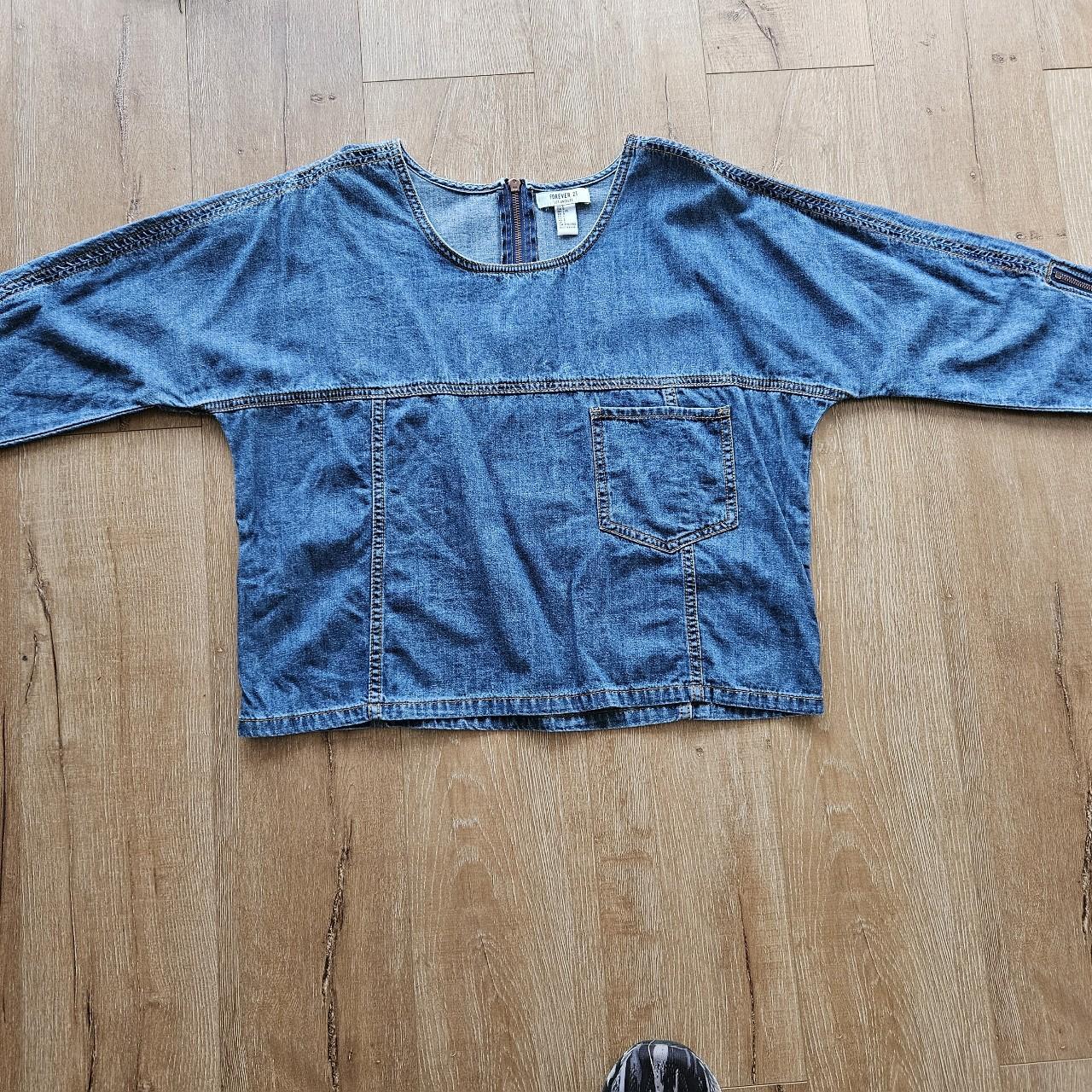 Forever 21 Denim Shirt With Zips Size L Bust Depop