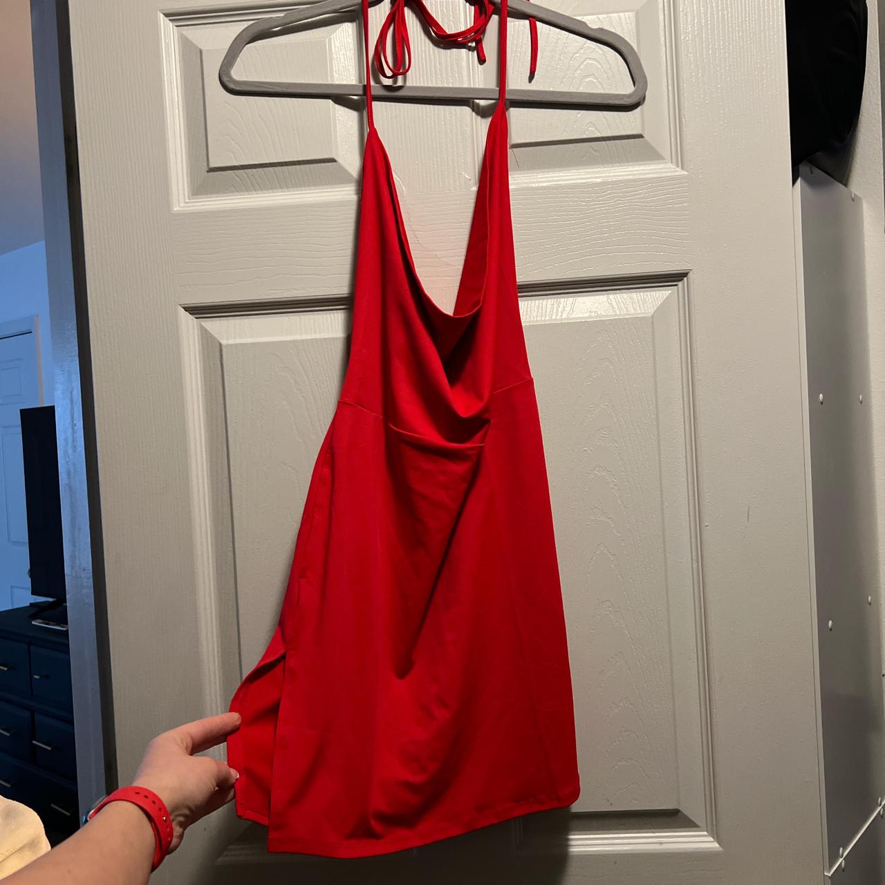 Red halter MINI DRESS with adjustable straps... | Depop
