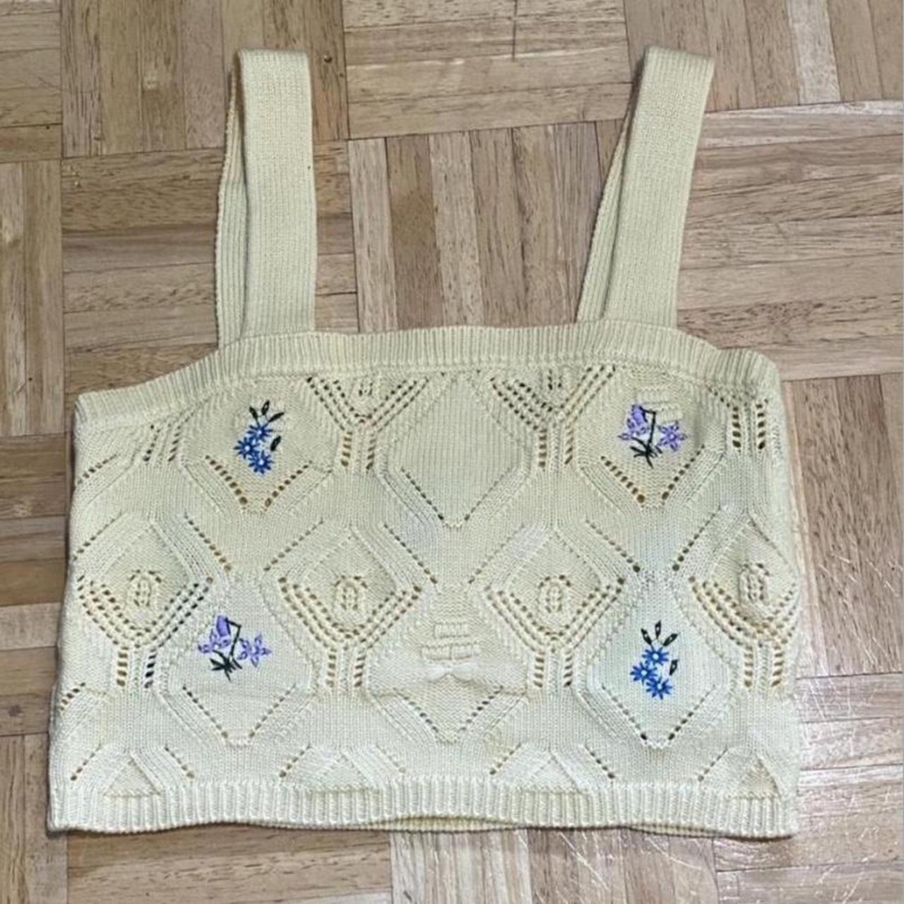 Cute cottagecore knit crop top. Size medium and... - Depop