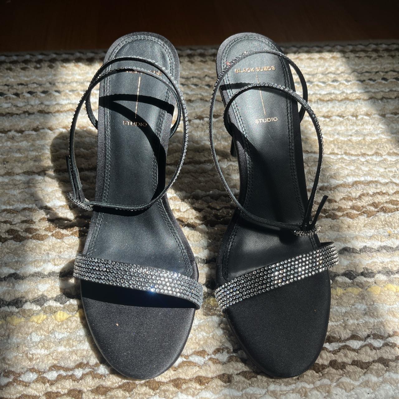 Black Suede Studio Lexi Rhinestone Ankle-Strap... - Depop