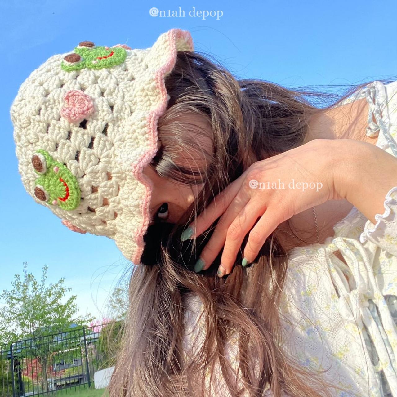 Cute Cottagecore Bucket Hat with 4 Green Frogs and... - Depop