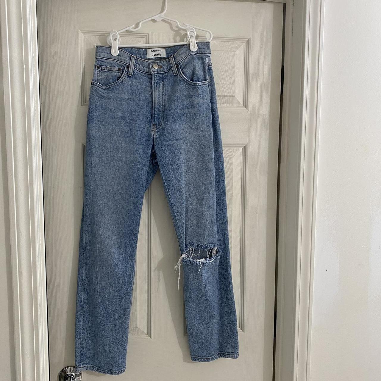 Reformation Liza High Straight Crop Destroyed... - Depop