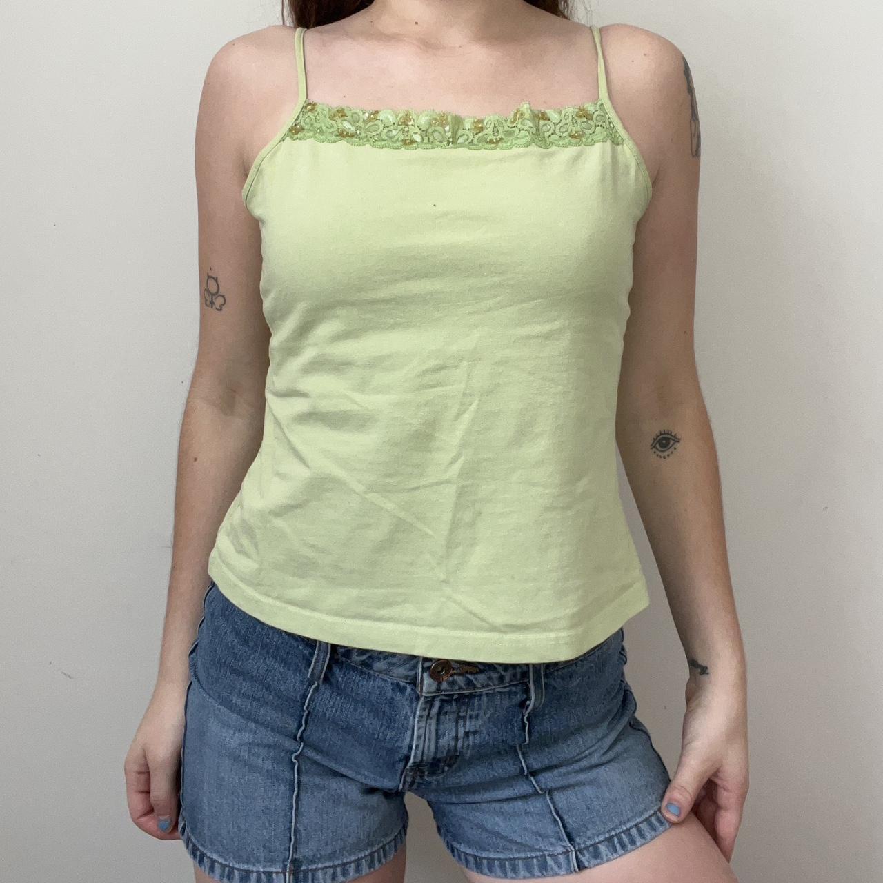 Vintage 90s Light Green Tank Top With Lace And Depop