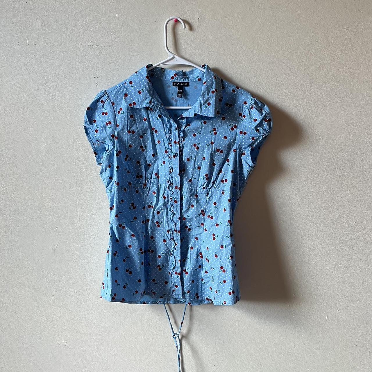 vintage 90s light blue button up with a cherry... - Depop
