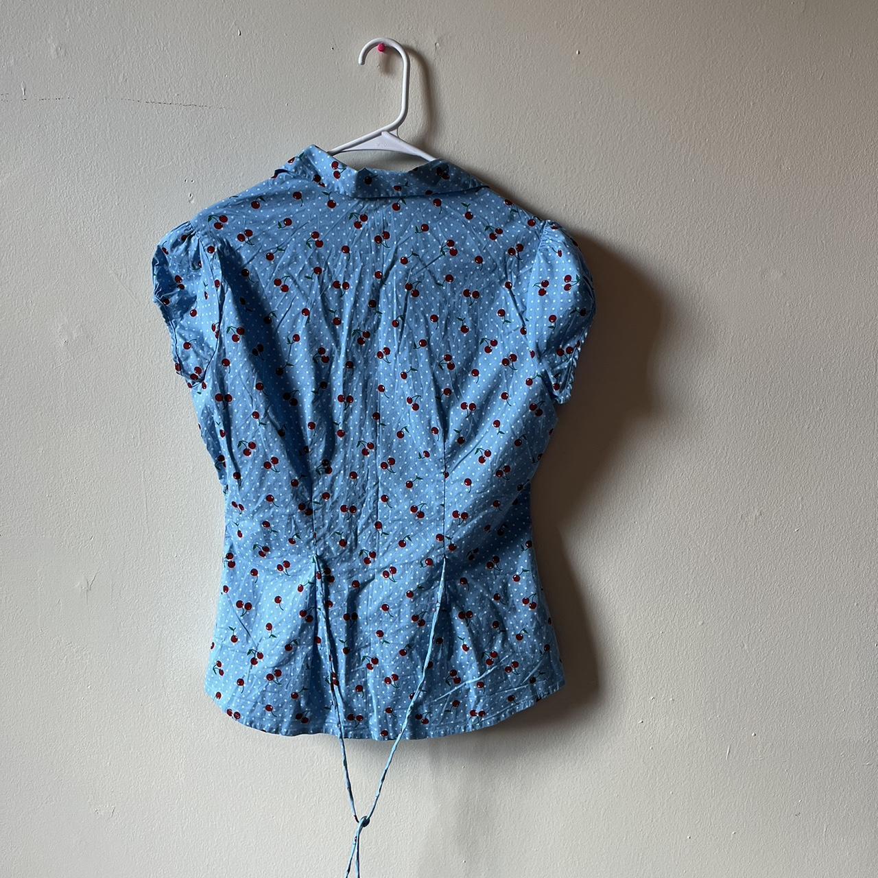 vintage 90s light blue button up with a cherry... - Depop