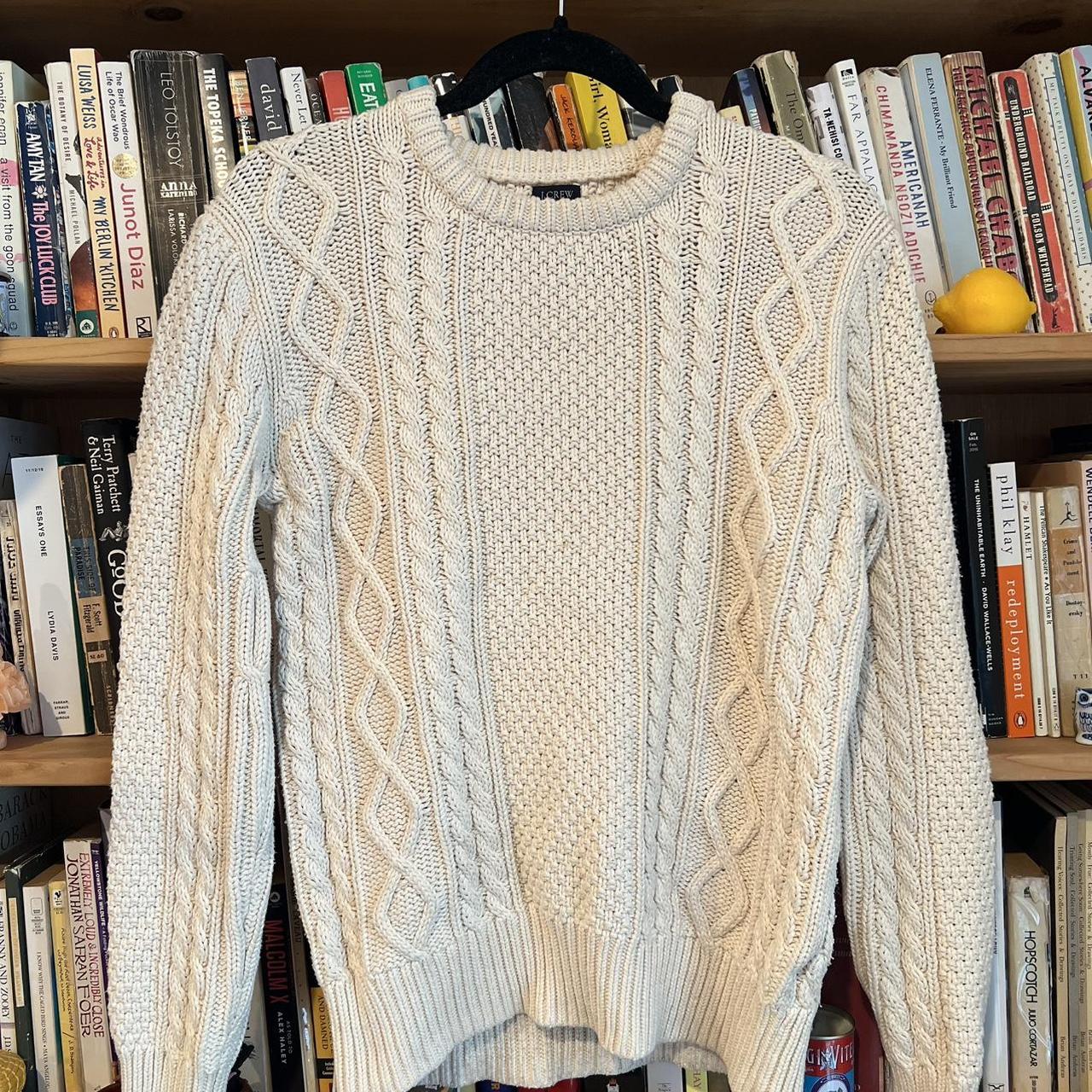 Men’s cream-colored cable-knit sweater size small.... - Depop