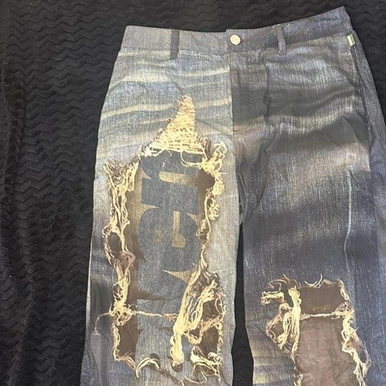 heaven marc jacobs x bladee nylon ripped jeans print... - Depop