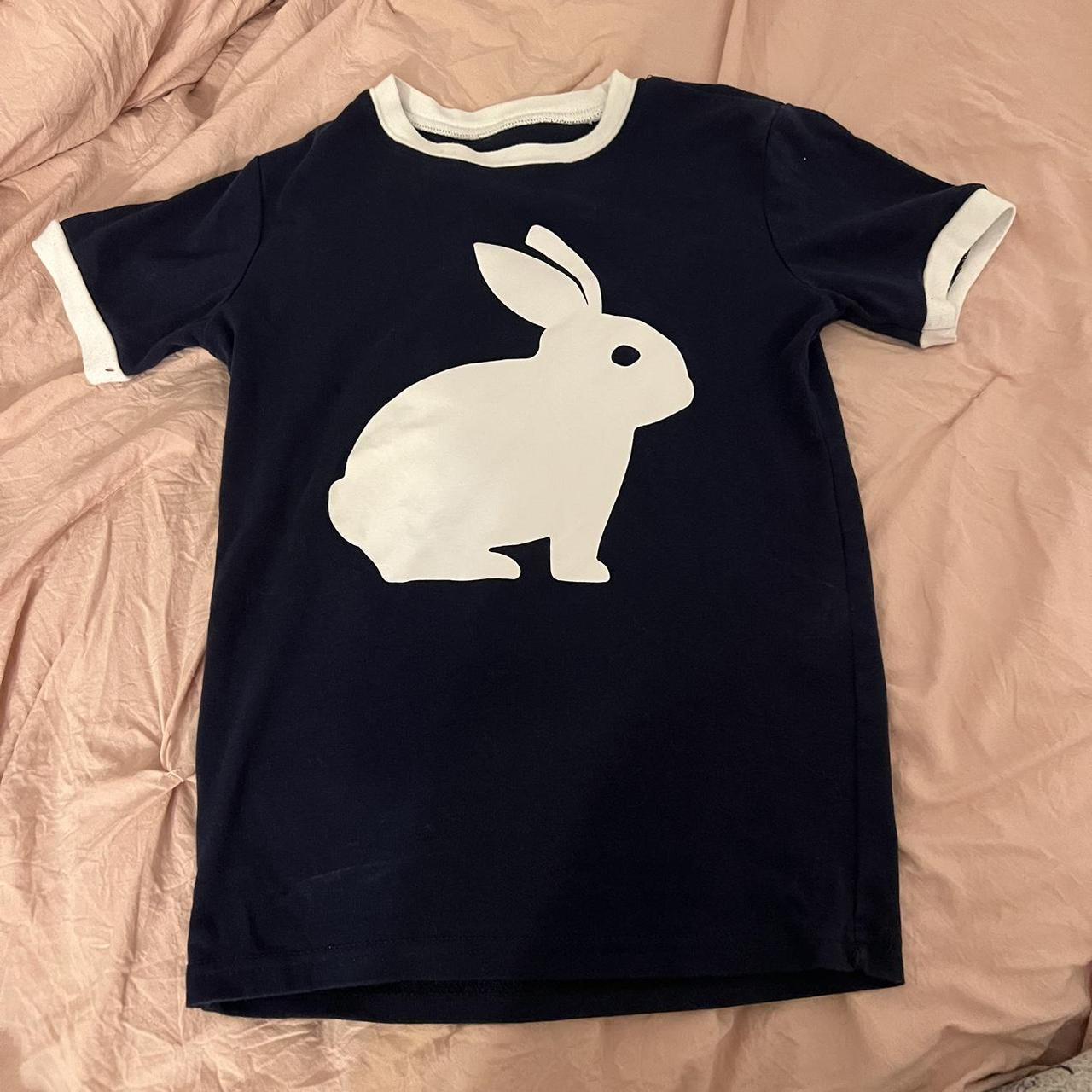 navy blue bunny rabbit ringer tee. Size medium in... - Depop
