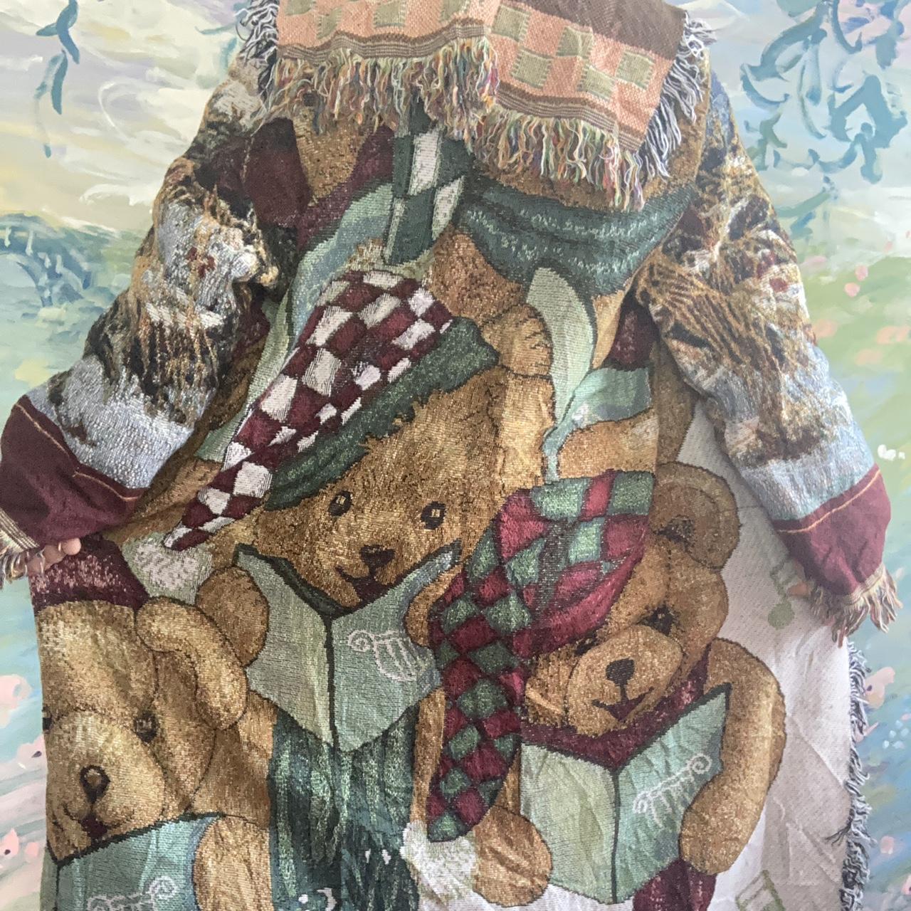 Long duster coat made from repurposed teddy bear... - Depop