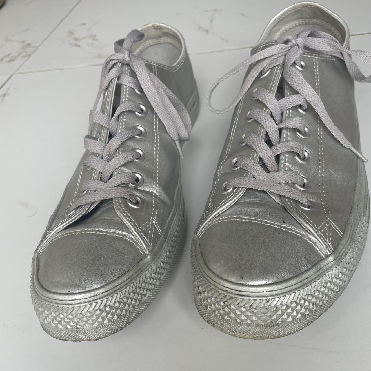 Metallic Silver Low Top Converse 🔝 Size UK 10.5 |... - Depop