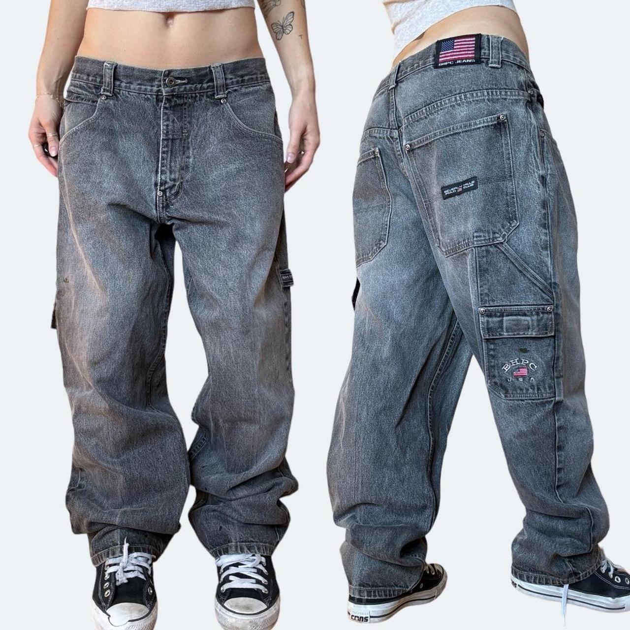 Vintage baggy cargo jeans pants by early 2000s... - Depop