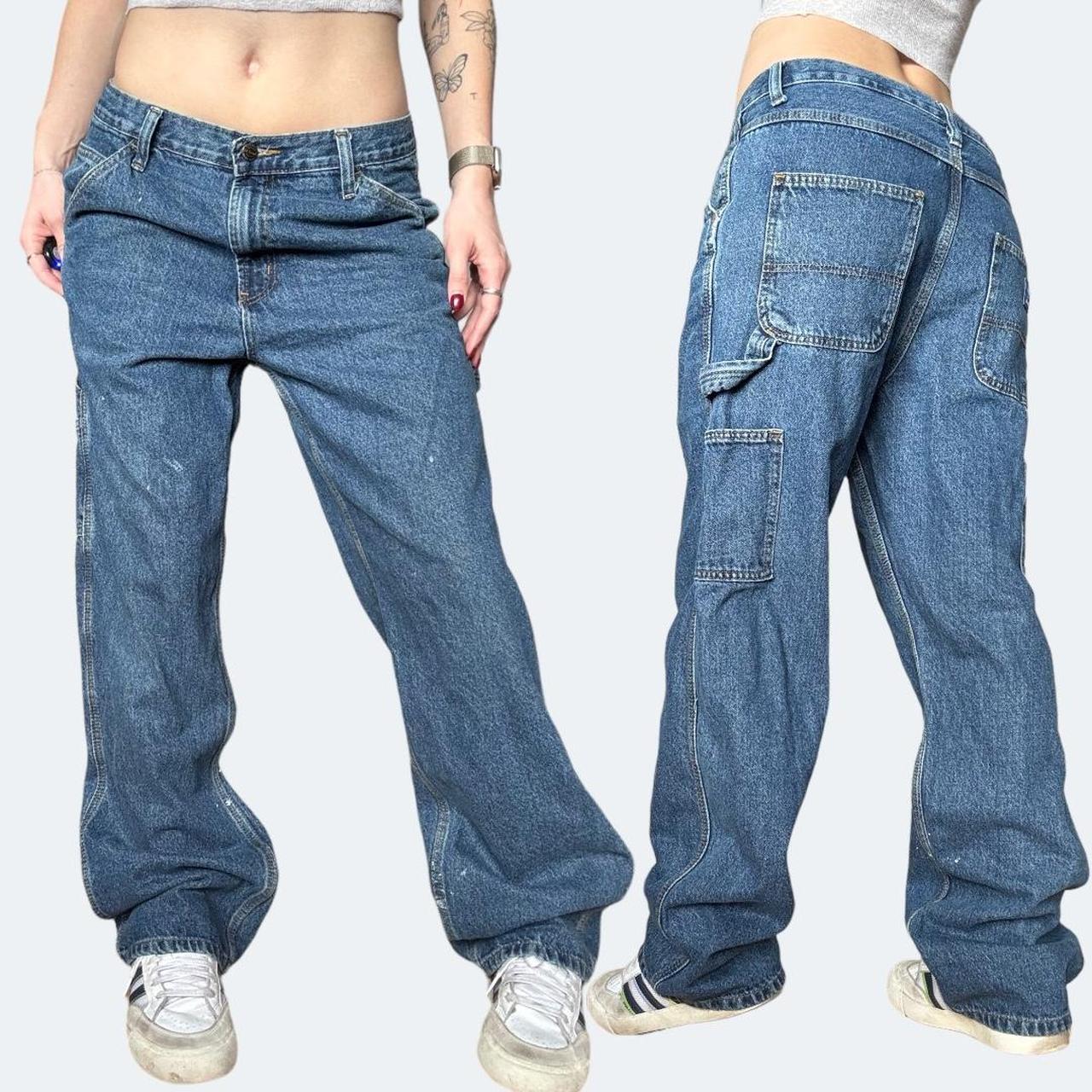 Vintage baggy cargo jeans pants by early 2000s brand... - Depop